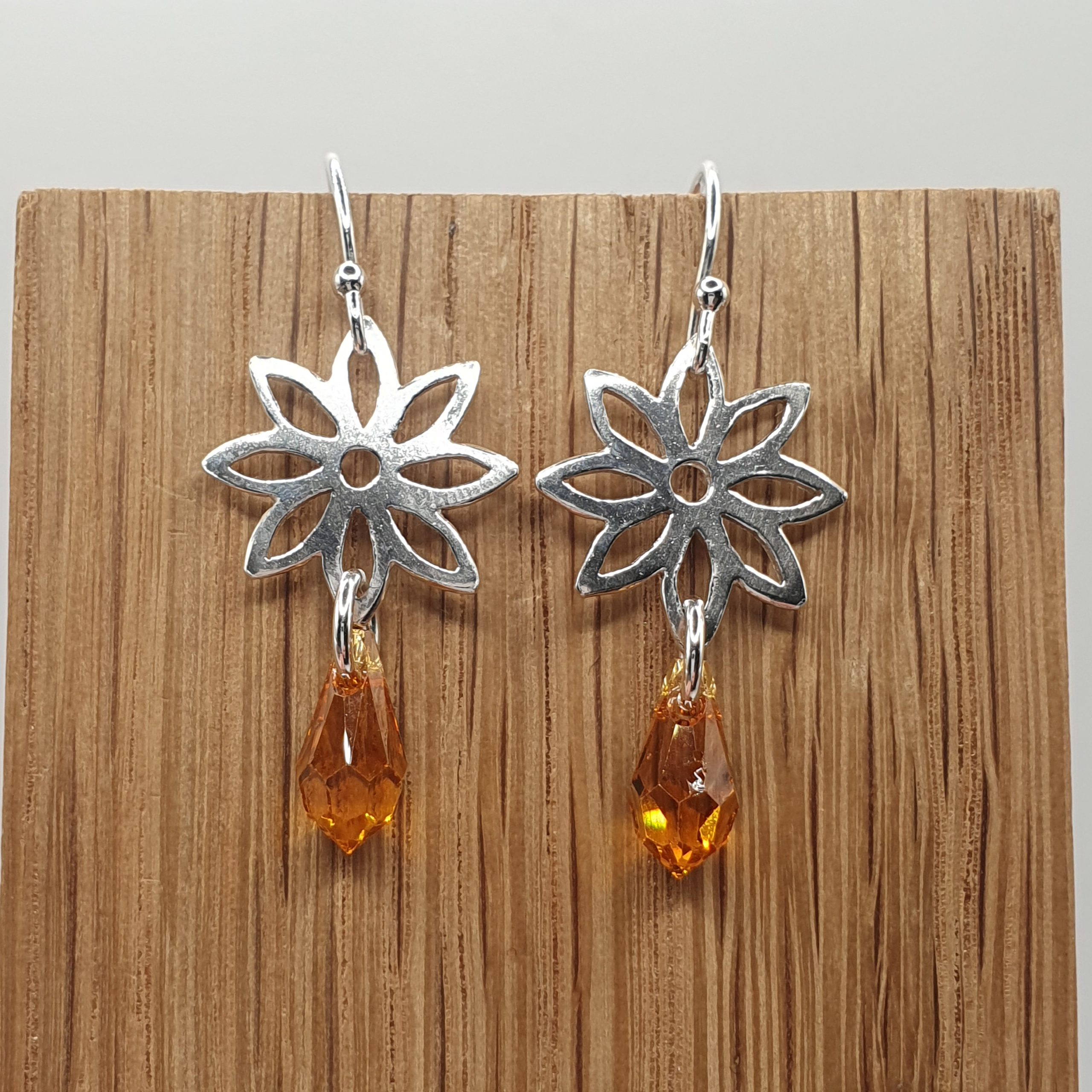 Cut Out Flower Earrings with Amber Crystal - ABIGAIL J MARSH